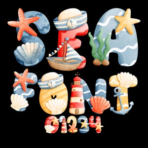 Cartoon Sea Letters Clipart PNG SVG Bundle, Cartoon Font, Cartoon ...