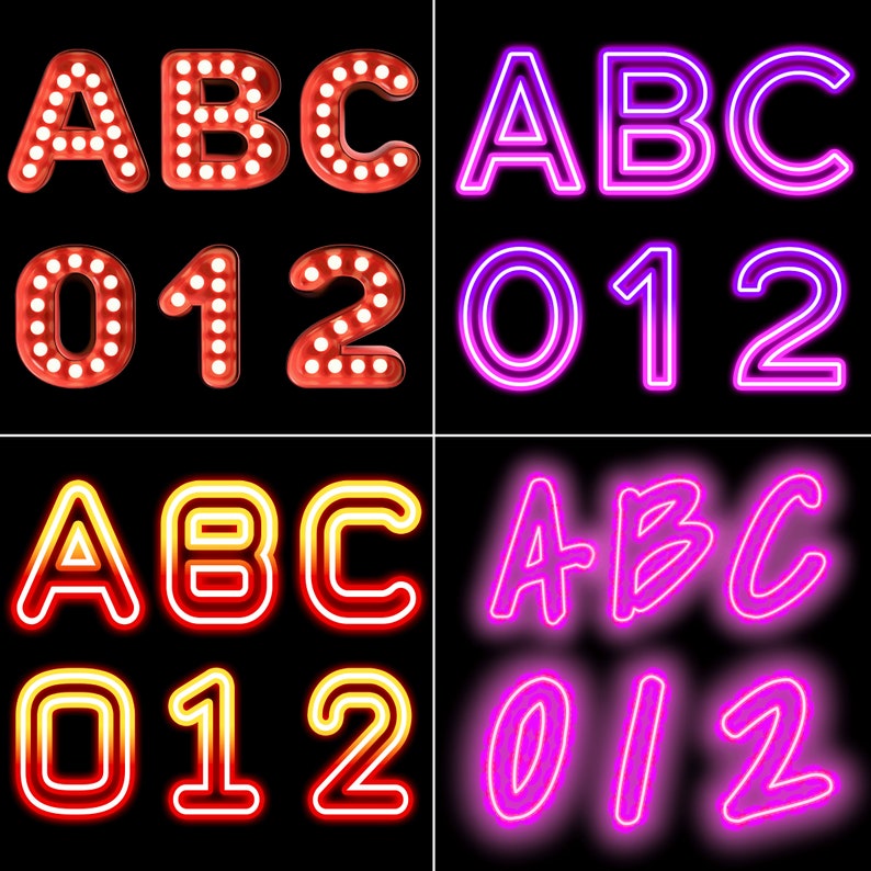 Neon Letters PNG SVG Clipart Bundle, Neon Alphabet, Neon Font Svg, Neon ...