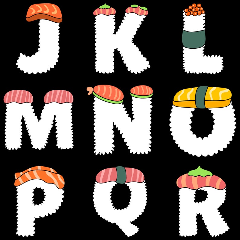 Sushi Font PNG SVG Bundle, Sishi Letters, Food Alphabet, Food Font ...