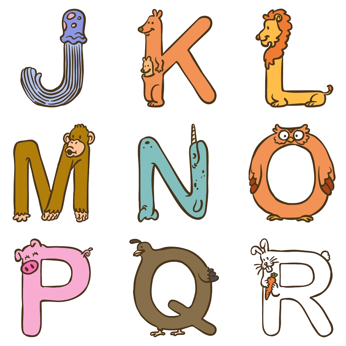 Animal Letters Clipart PNG SVG Bundle, Animal Font, Animal Alphabet ...
