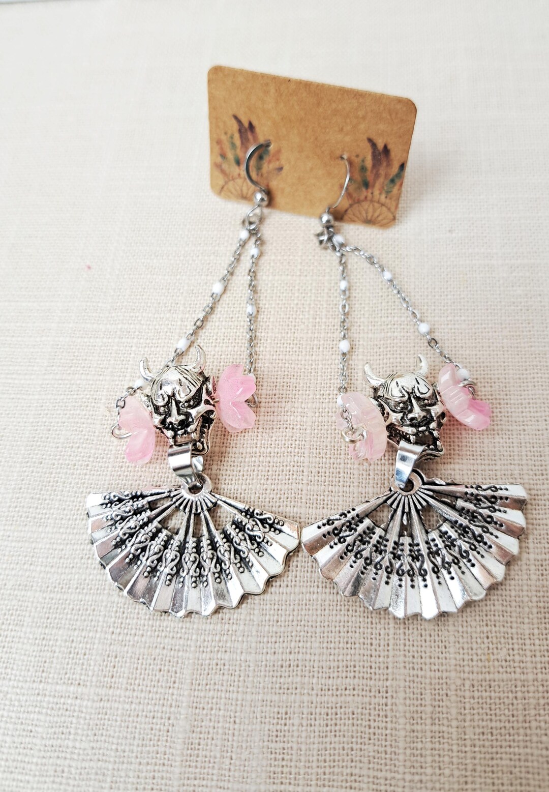 Yokai Demon Japanese Folklore Masks Sakura Cherry Tree Golden Earrings ...