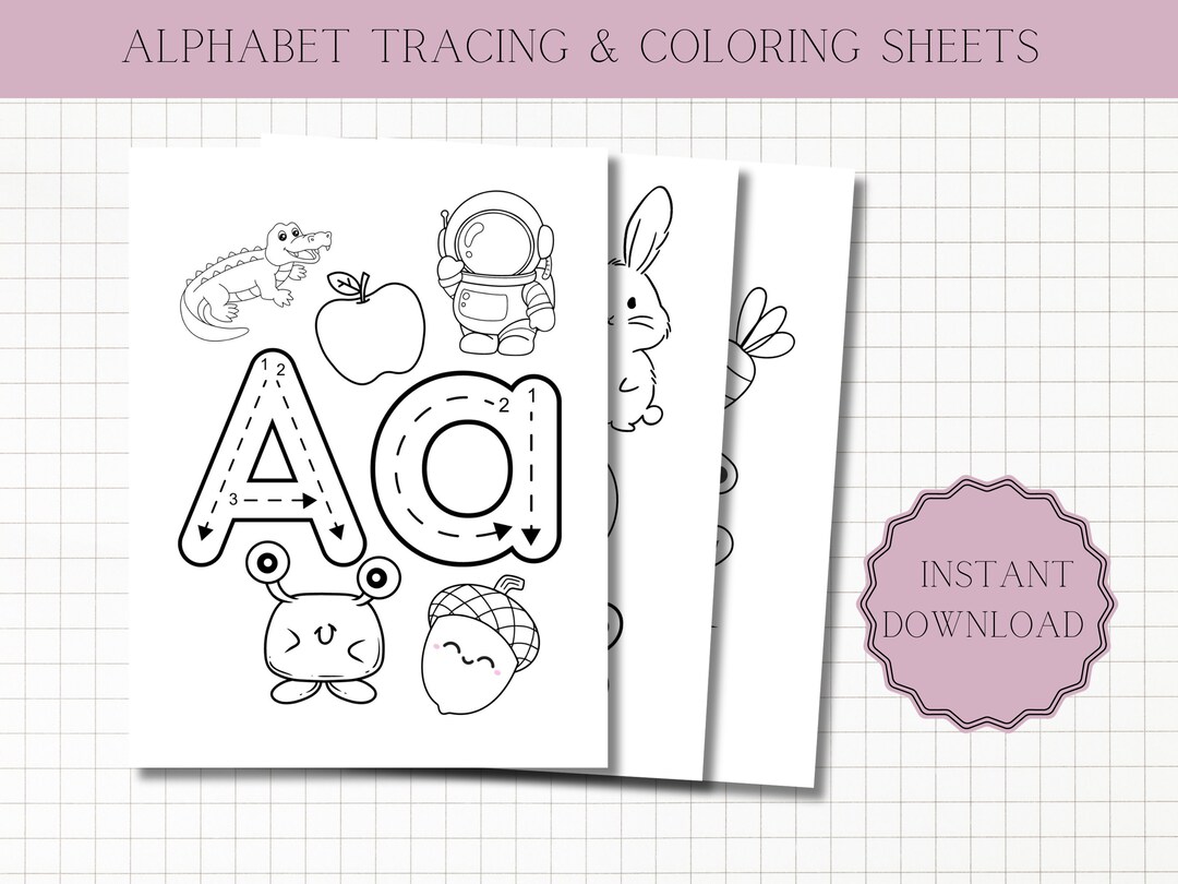 Alphabet Tracing & Coloring Pages for Preschool Kindergarten - Etsy