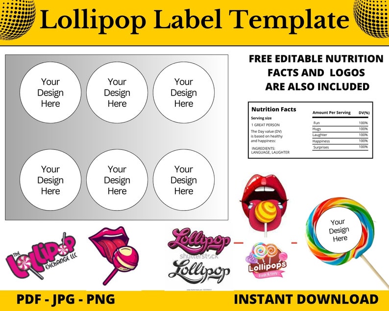Editable Lollipop Label Template | Party Favor, Custom Design (digital ...