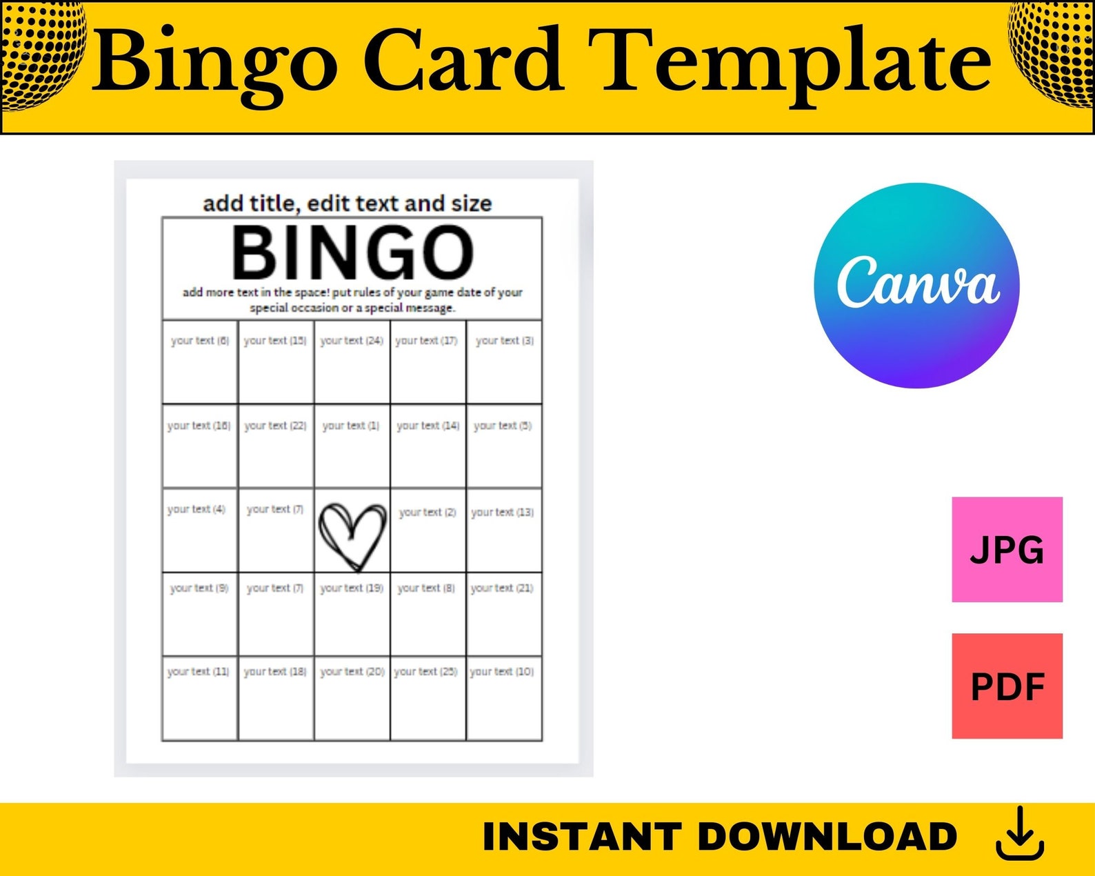 Editable Bingo Card Template, Custom Printable (PDF) - Etsy
