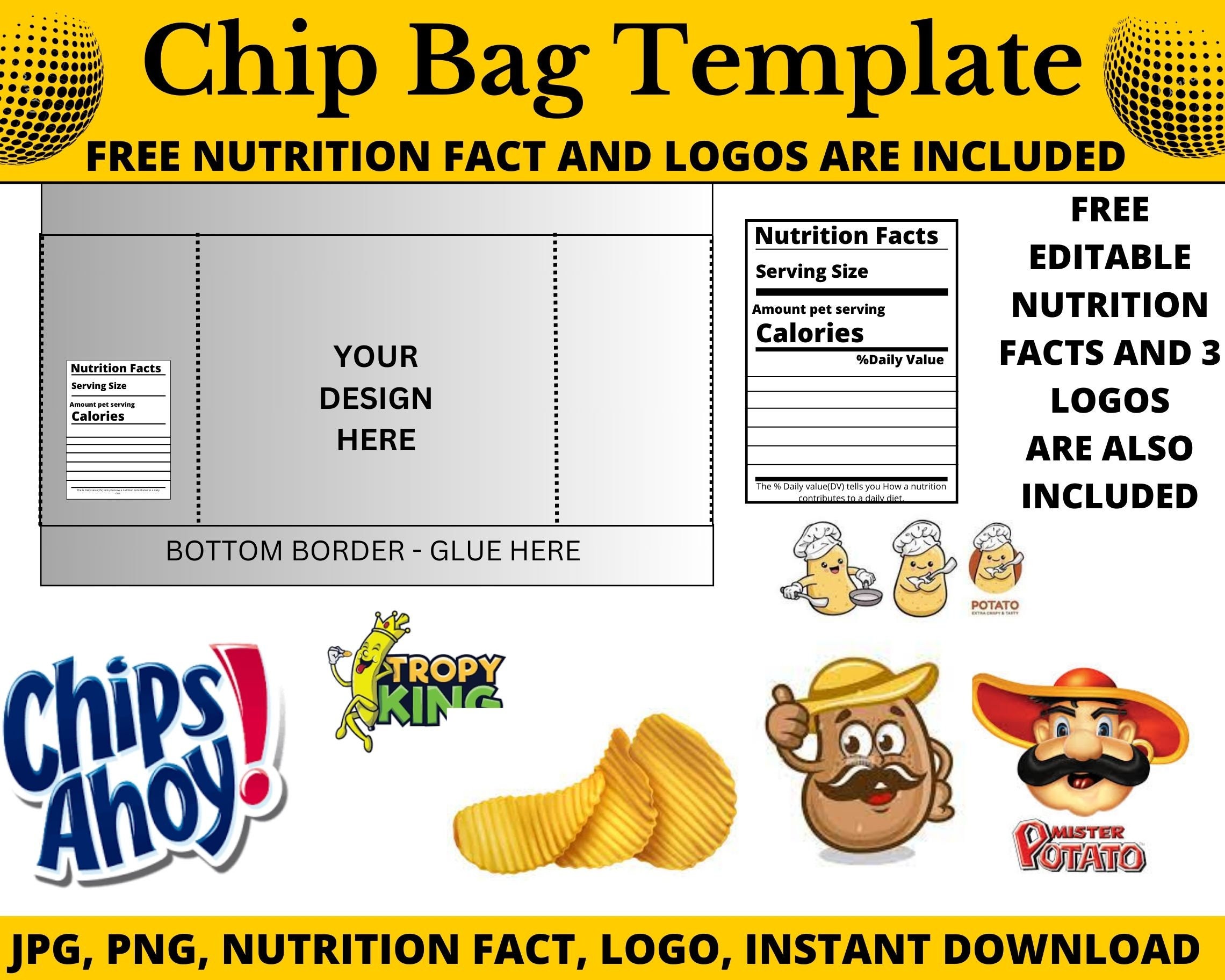 Chip Bag|chip Bag Template|chip Bag Favor|chip Bag Label|party Favor ...