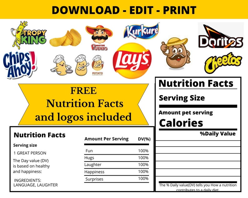 Chip Bag|chip Bag Template|chip Bag Favor|chip Bag Label|party Favor ...