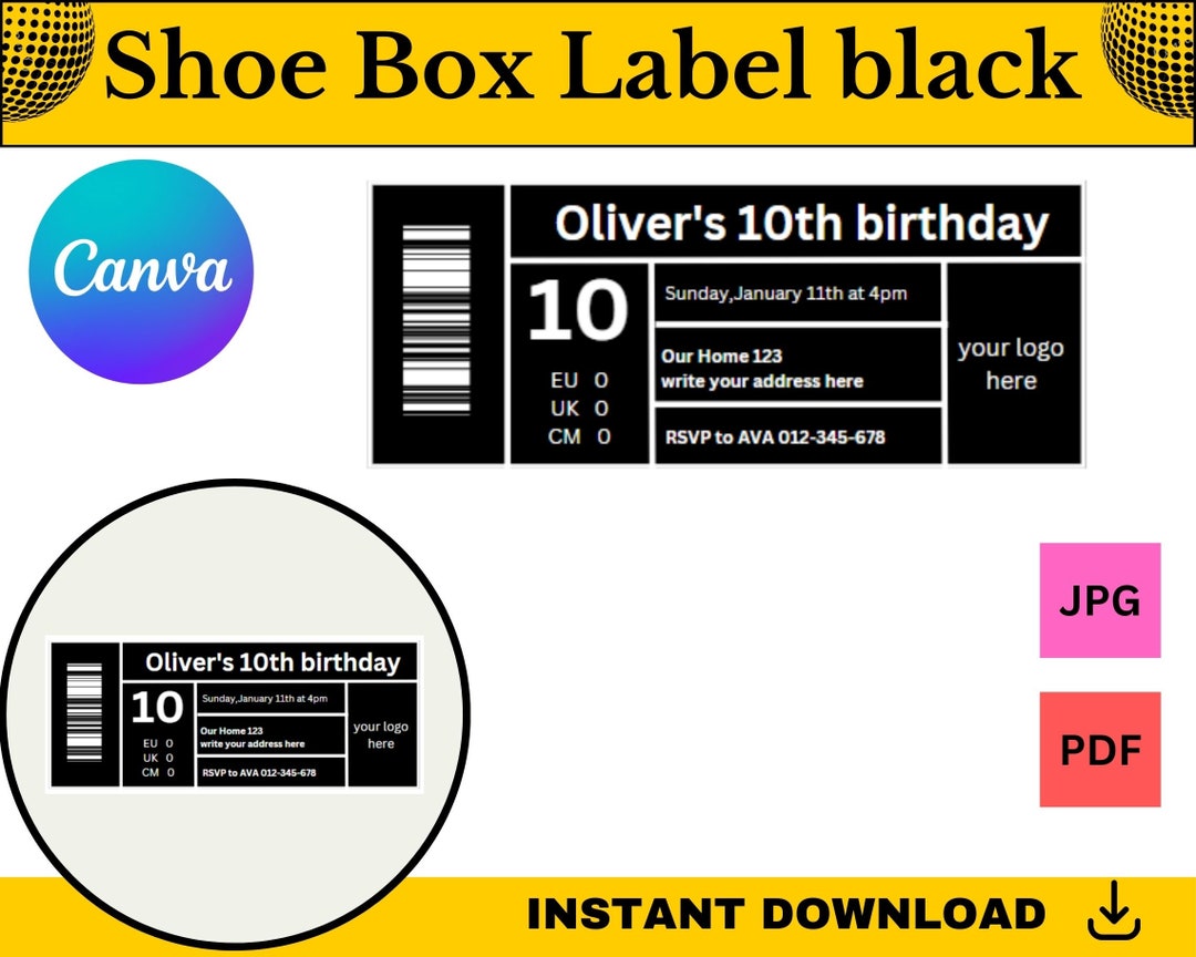 Editable Shoe Box Label, Shoe Box SVG Template, Editable Canva Template ...
