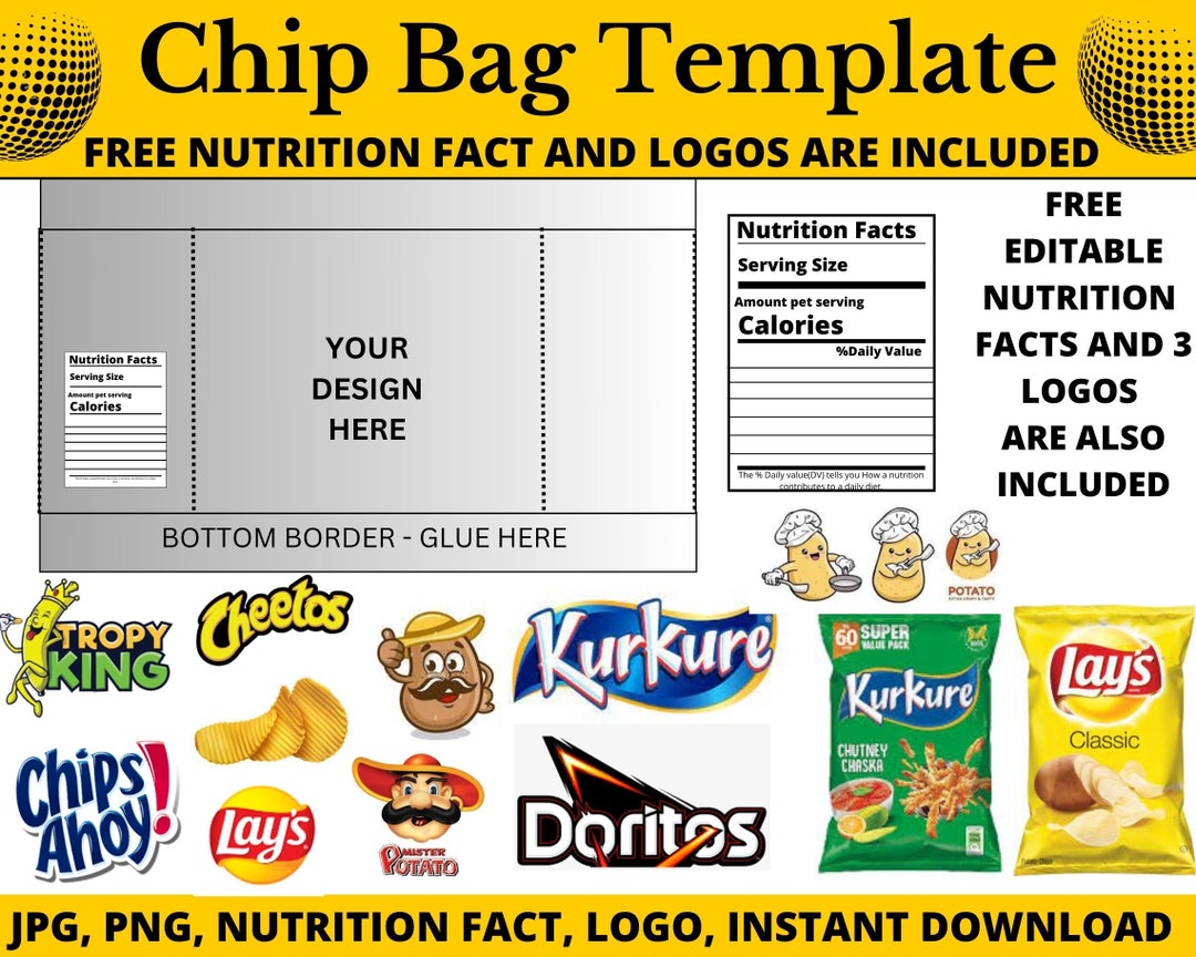 Chip Bagchip Bag Templatechip Bag Favorchip Bag Labelparty - Etsy