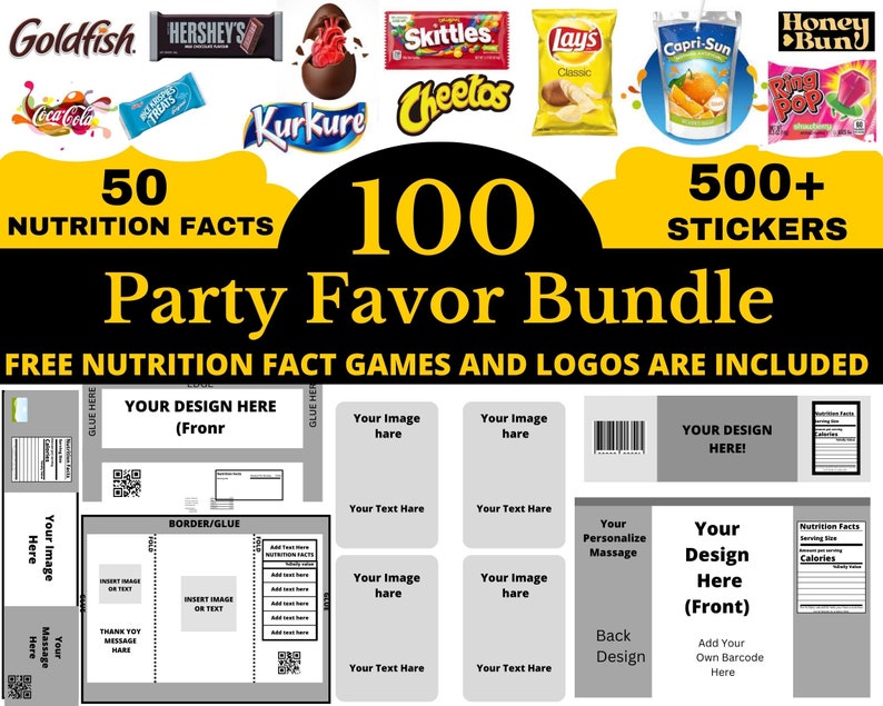 100 Party Favor Templates Digital Party Favors Bundles And Etsy
