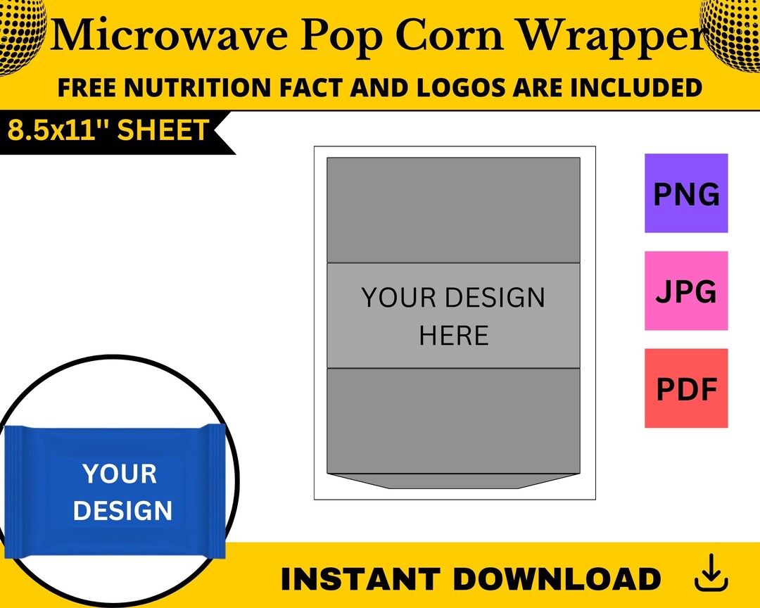 Microwave Popcorn Wrapper Template, Snack Box, Party Favors (digital ...