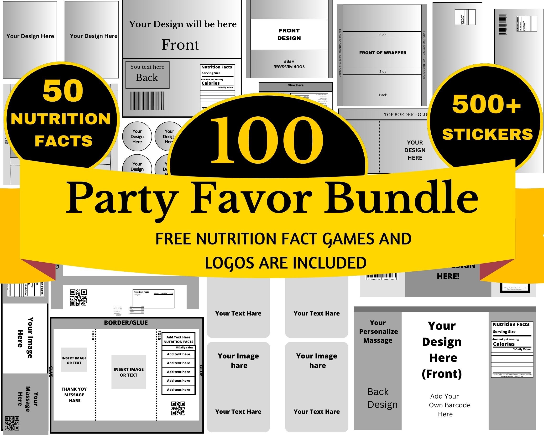 100 Party Favor Templates Digital Party Favors Bundles And Chip Bag