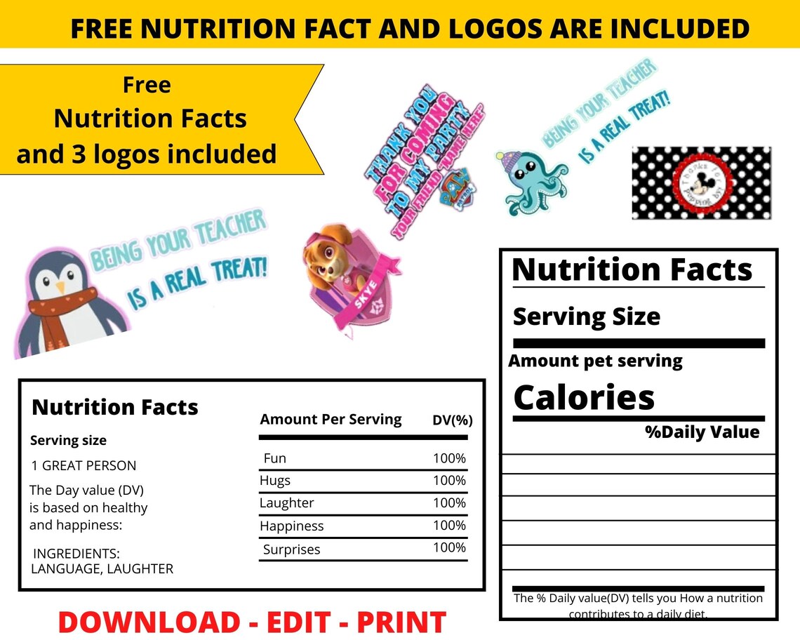 Editable Treat Bag Topper Template | Party Favor Stickers (canva) - Etsy