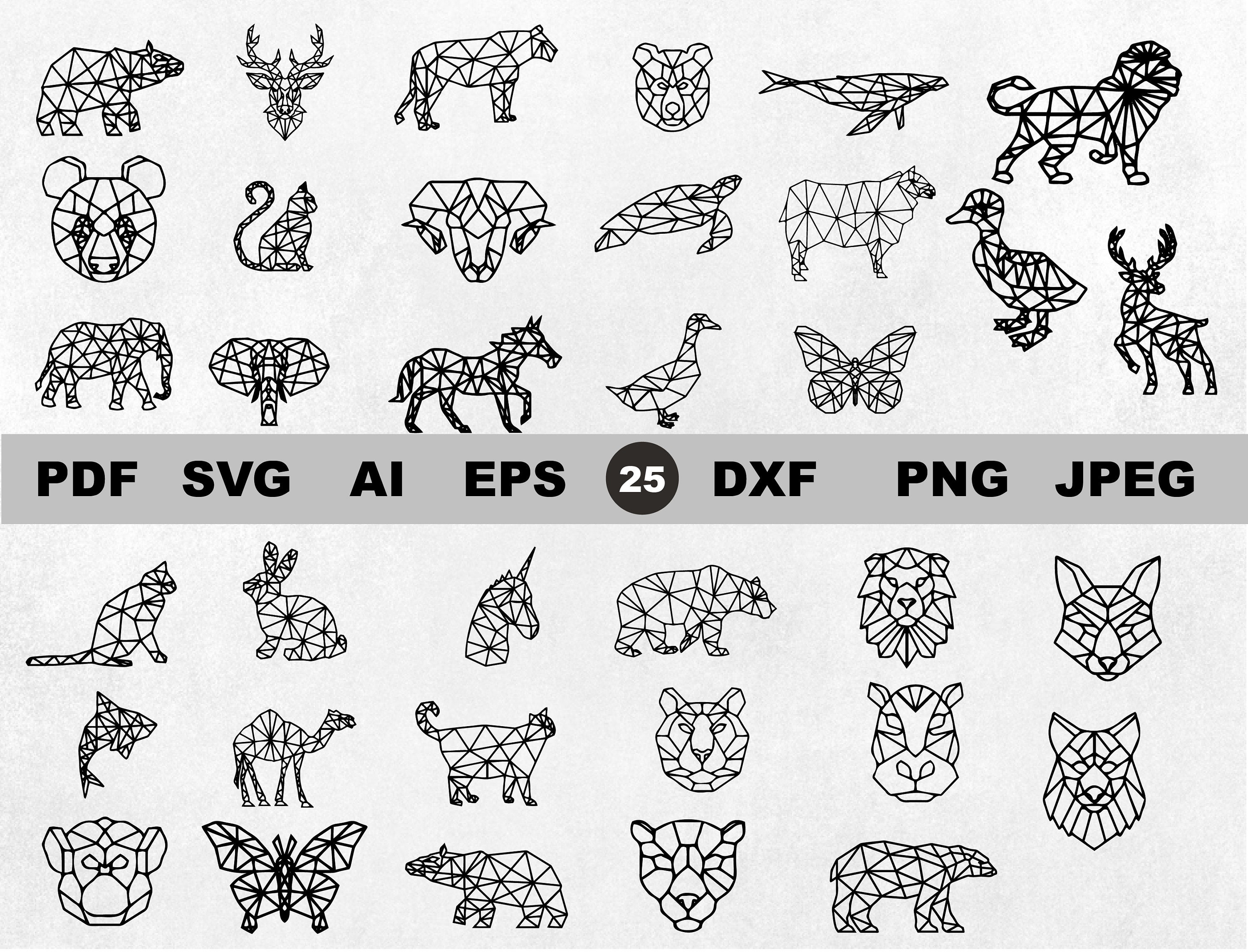 Geometric Animals SVG Bundle Creative Projects Instant Download for ...