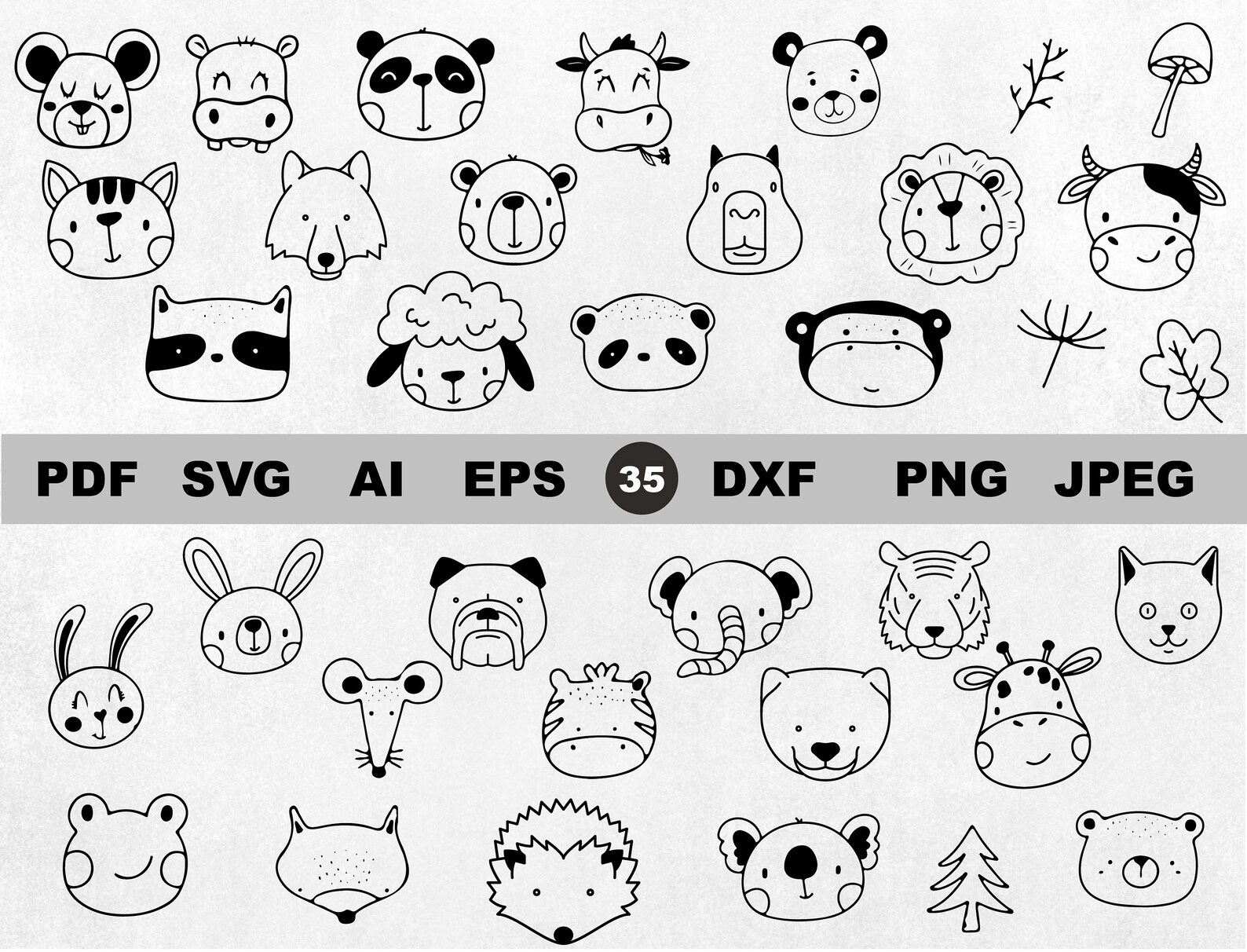Animals Face Svg File,heads Animals Svg Faces Cute Animal Svg, Animal ...