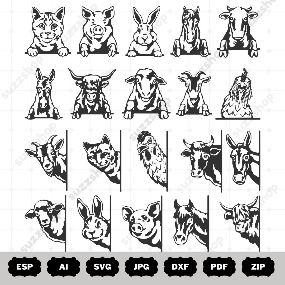 Farm Animals Svg Bundle Animals Svg Pig Sheep Horse Donkey Cow - Etsy