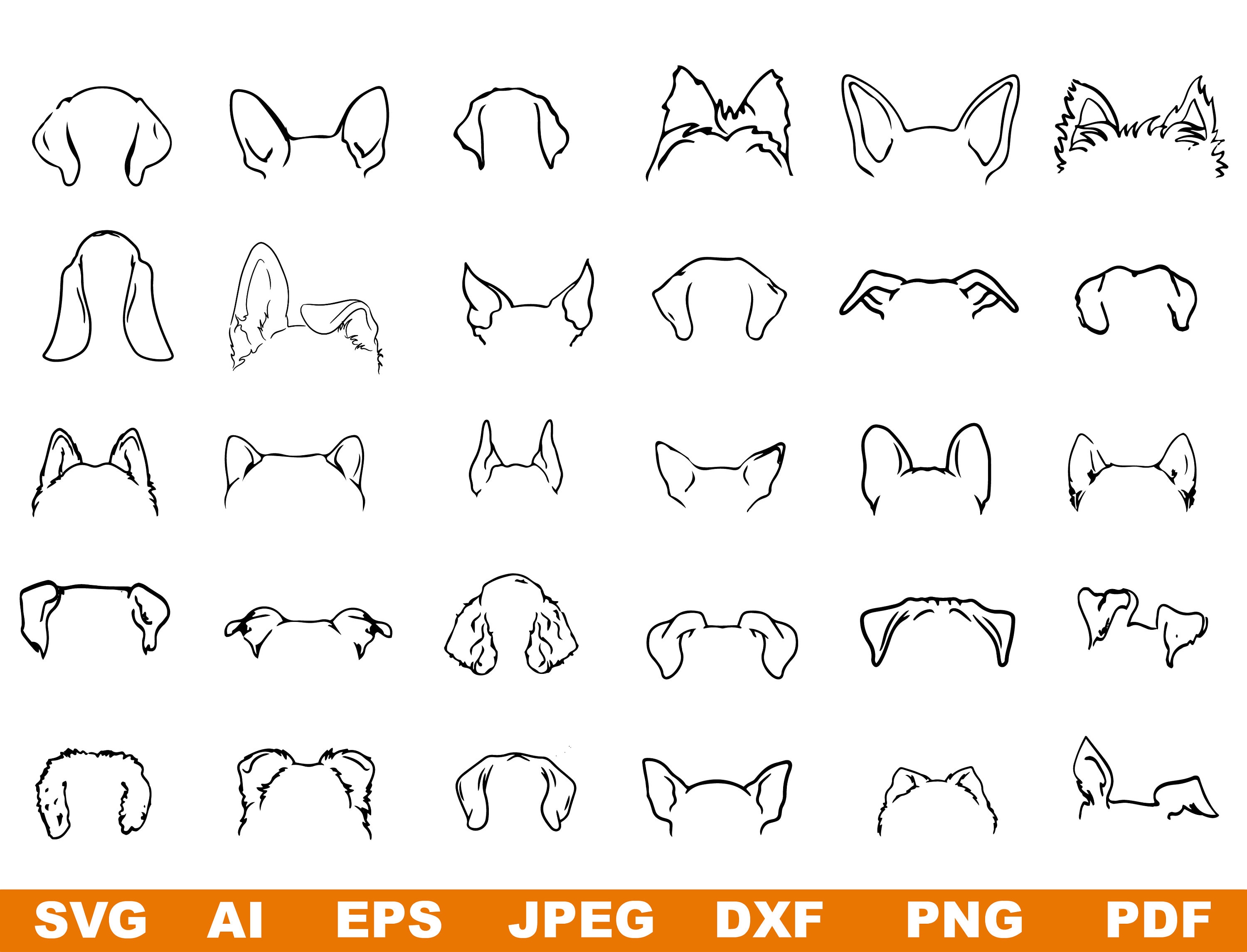50 Dog Ear Breed Line Art Hand Drawing ,dog Ears Outline Print ...