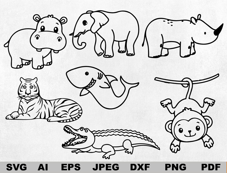Safari Animals Outline SVG Cute African Jungle Animal Cut File Cricut ...