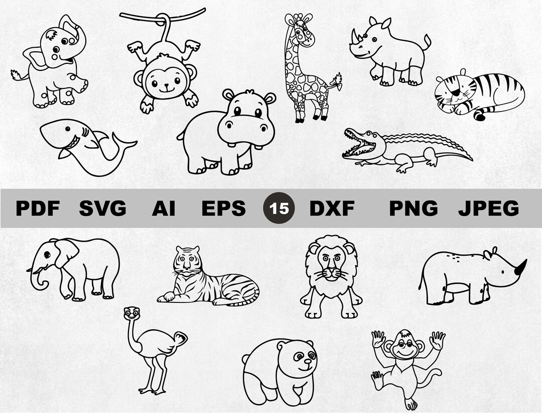 Safari Animals Outline SVG Cute African Jungle Animal Cut File Cricut ...