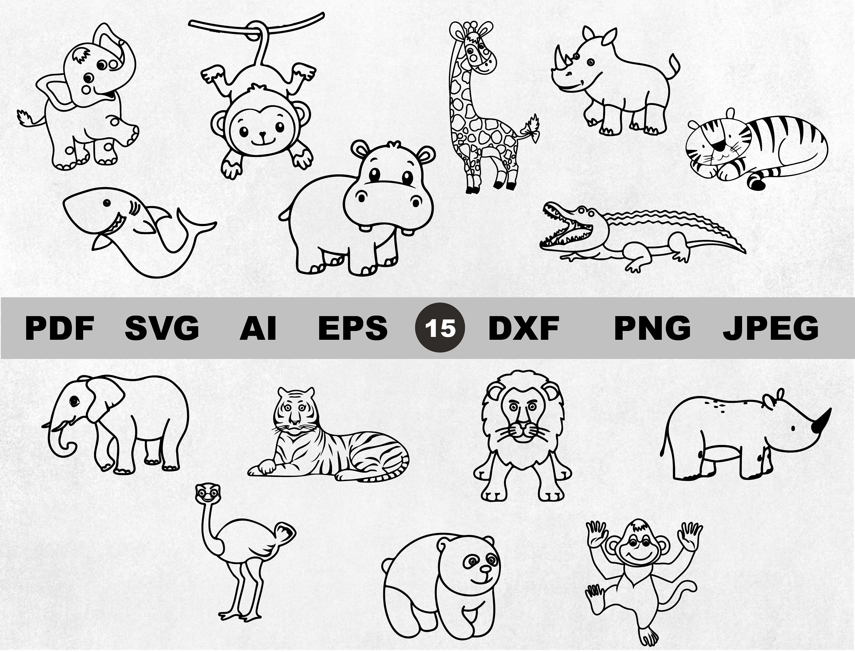 Safari Animals Outline SVG Cute African Jungle Animal Cut File Cricut ...
