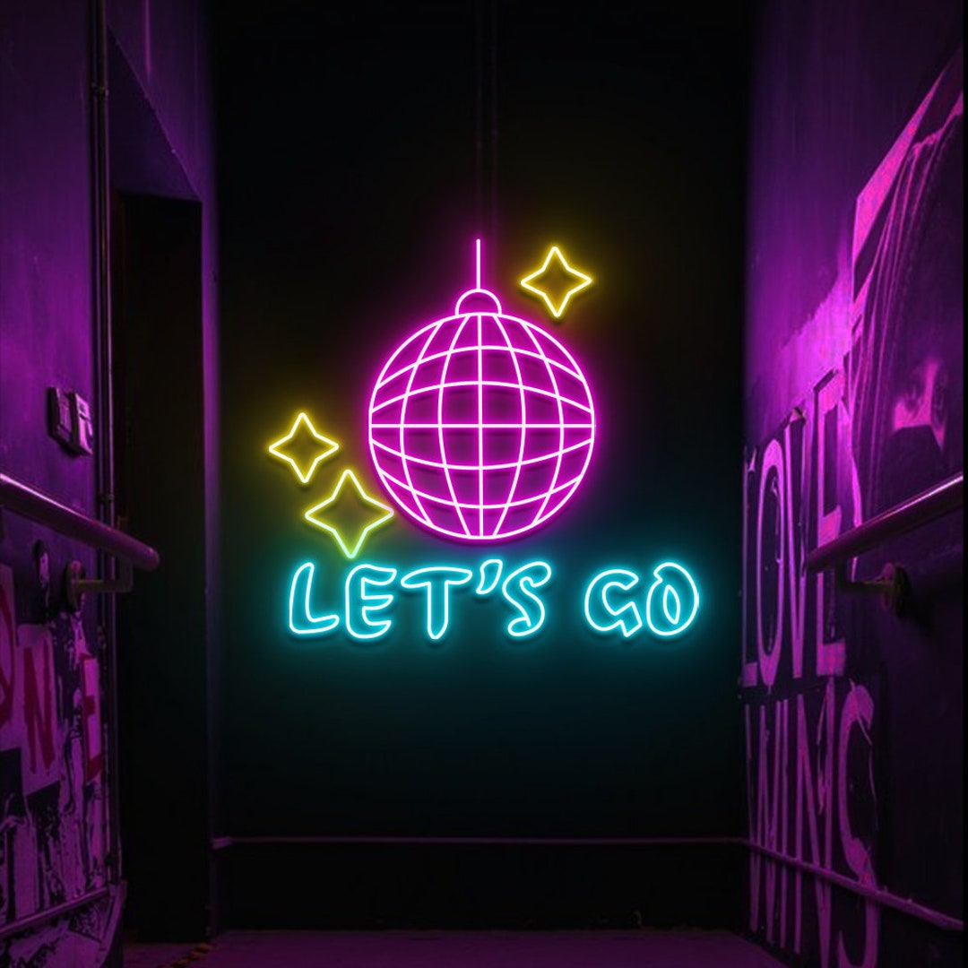 Disco Ball Led Neon Light Let's Go Disco Neon Sign Disco - Etsy