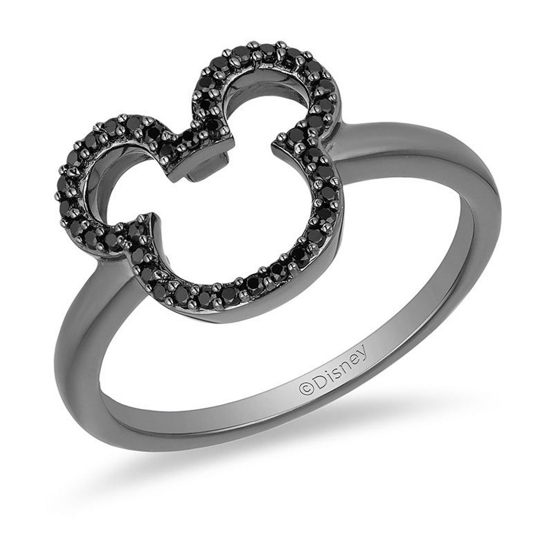 Enchanted Disney Mickey Mouse & Minnie Mouse Black Diamond Ring in ...