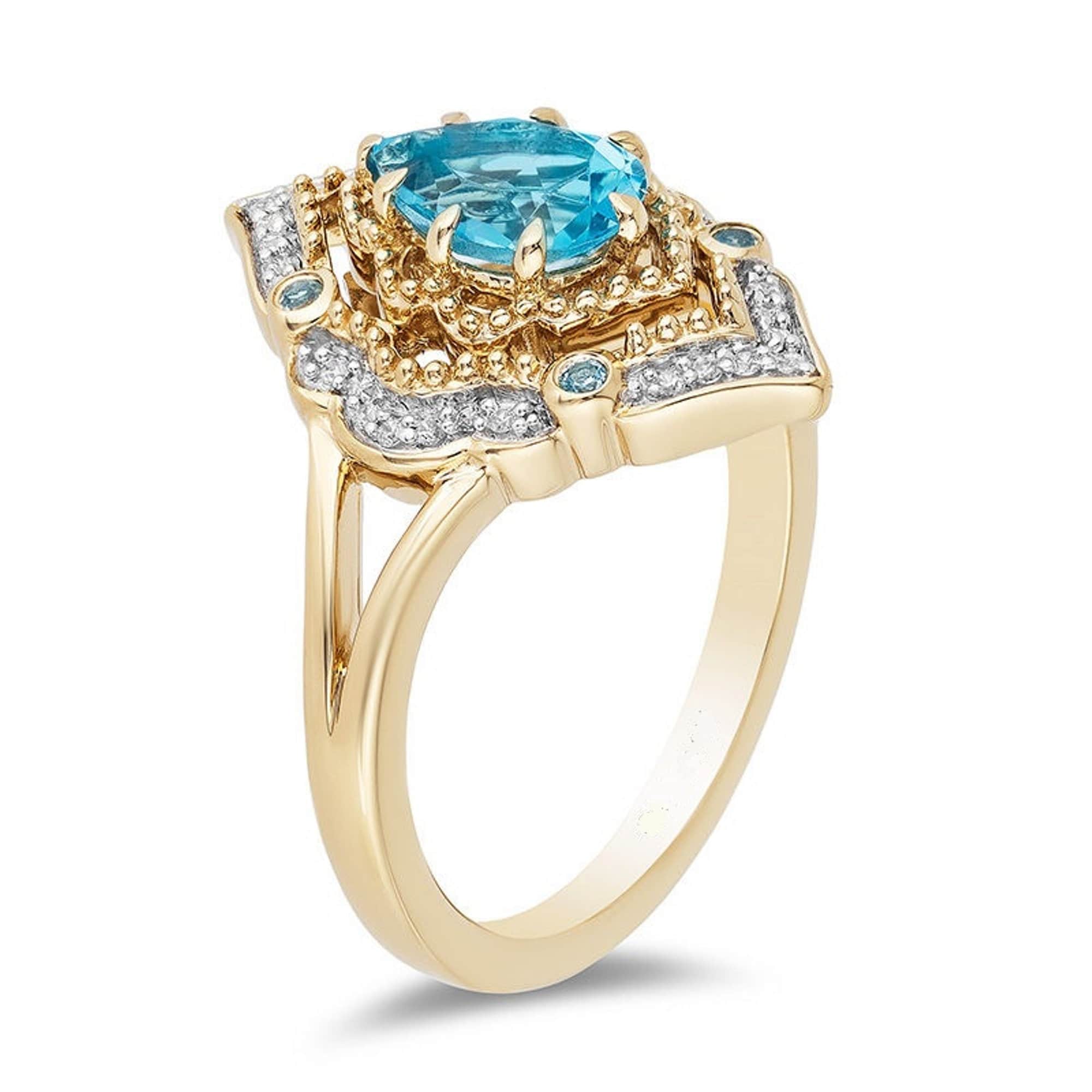 Enchanted Disney Aladdin Pear-shaped Swiss Blue Topaz and Diamond ...