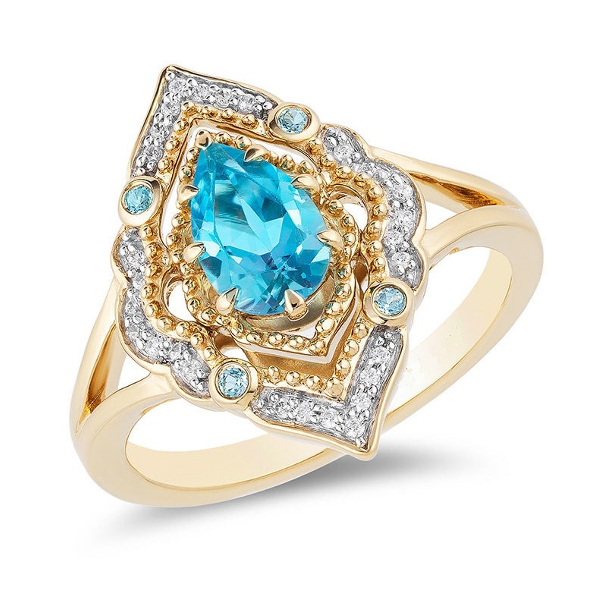 Enchanted Disney Aladdin Pear-shaped Swiss Blue Topaz and Diamond ...