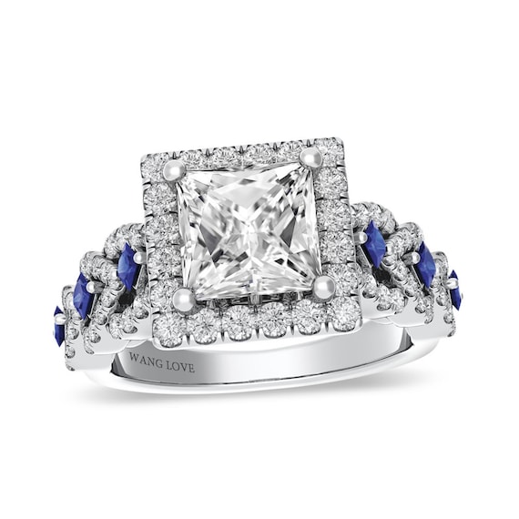 Vera Wang Love Collection 2 CT Diamond and Blue Sapphire Engagement Ring in Sterling Silver Antique Twist Ring Stackable Ring Stunning Ring