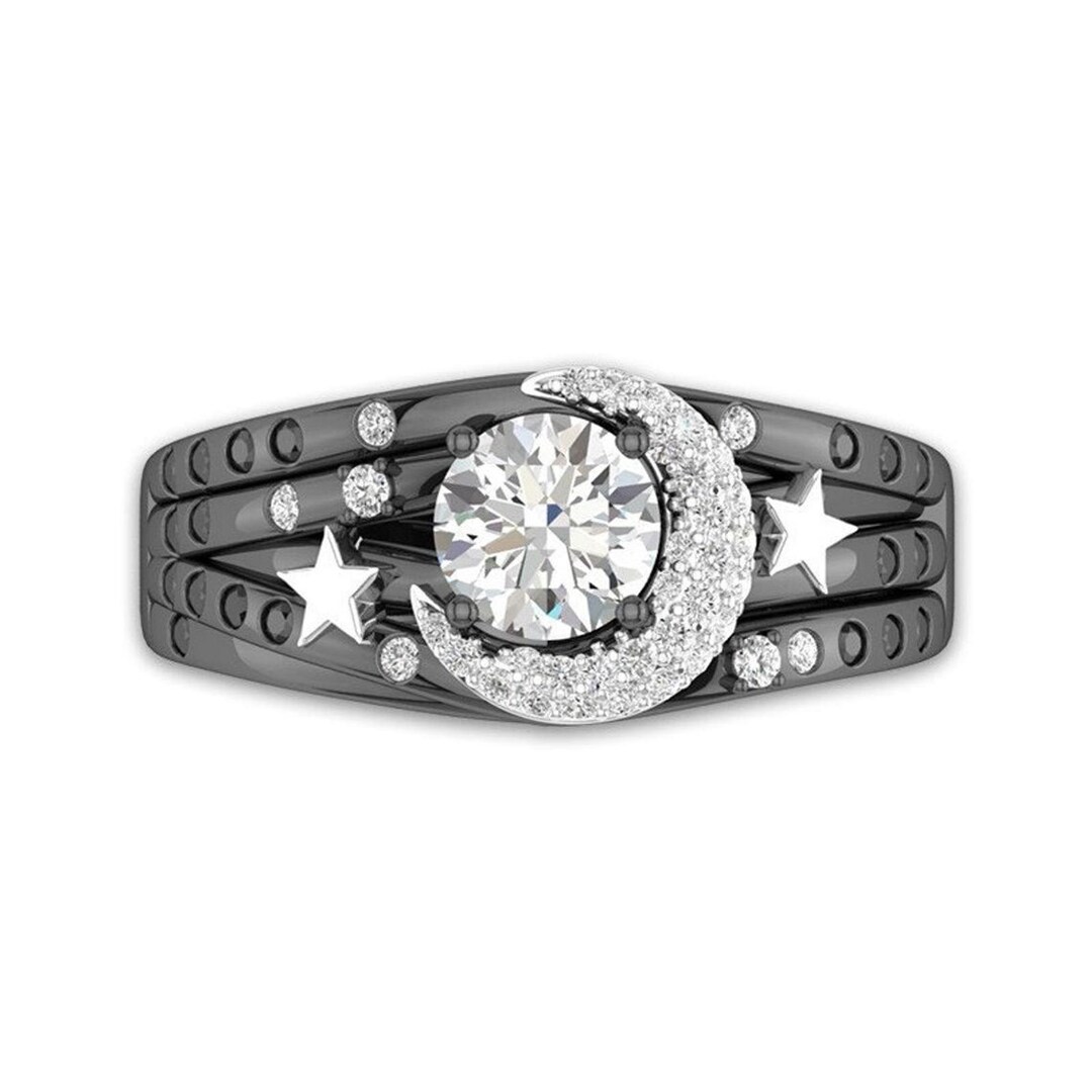 Antique Space Moon Star Ring Stunning Diamond Gothic Style Engagement ...