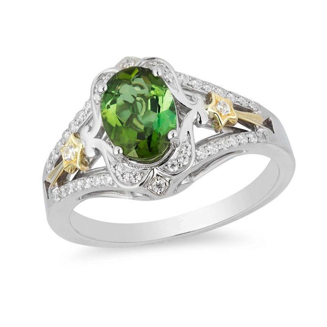 Enchanted Disney Tinker Bell Green Topaz and Diamond Star Ring in Two ...