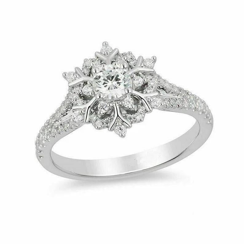 Enchanted Disney Elsa Diamond Snowflake Engagement Ring Set in 14K ...