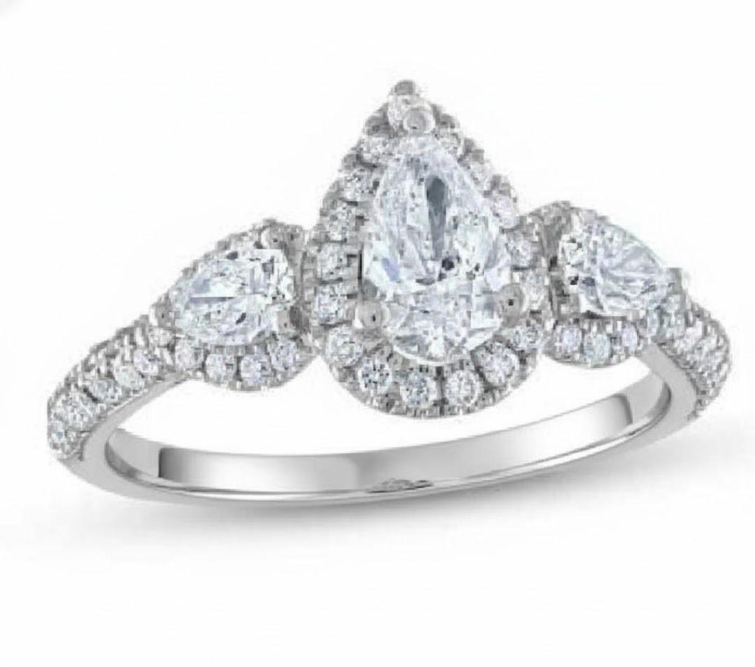 Vera Wang Wish Pear-shapes Diamond Frame Engagement Ring in 925 ...