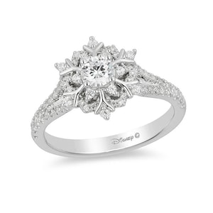 Enchanted Disney Elsa Diamond Snowflake Engagement Ring Set in 14K ...