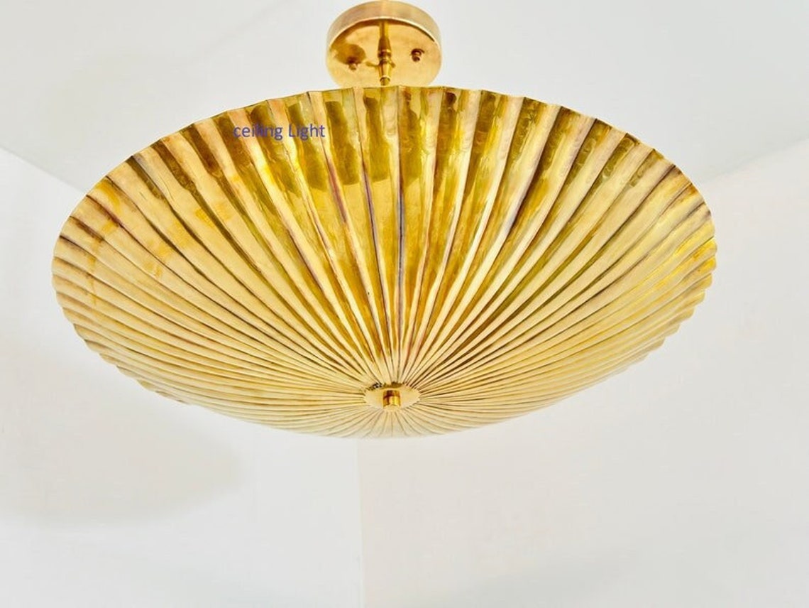 Mid Century Spikes Ceiling Brass Flush Mount Fixture Pendant 6 Light ...