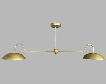 Mid Century 2 Light Linear Double Shade Italian Raw Brass Sputnik Light ...