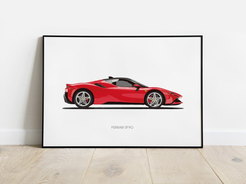 FERRARI SF90 Poster Car Digital Illustration Wall Art - Etsy
