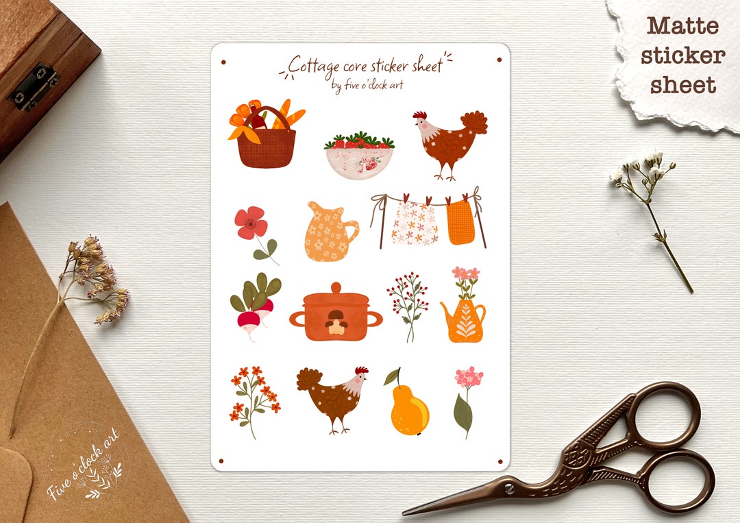 Cottage Core Sticker Sheet Cute Stickers Matte Stickers Kiss Cut ...