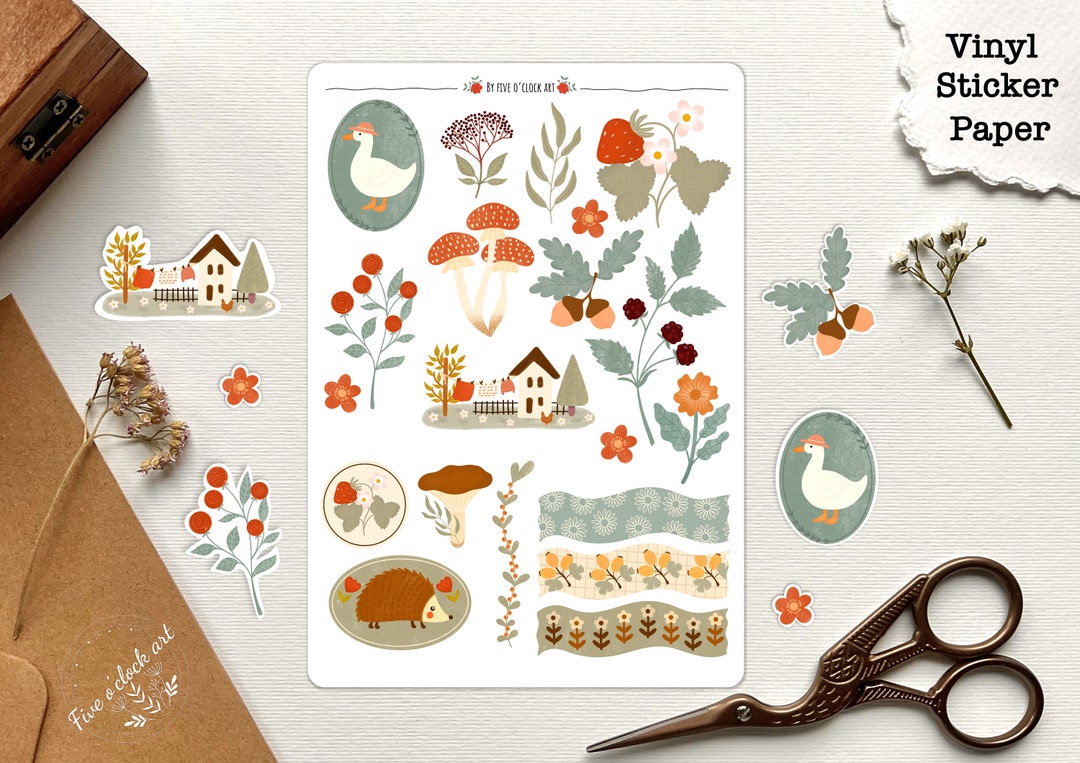 Whimsical Cottage Core Sticker Sheet - Botanical Decals for Journals ...
