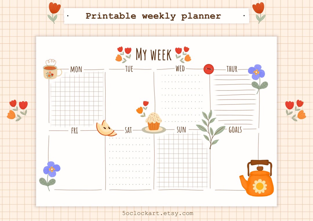 Printable Weekly Planner| Cottagecore Digital Weekly Planner| Undated ...