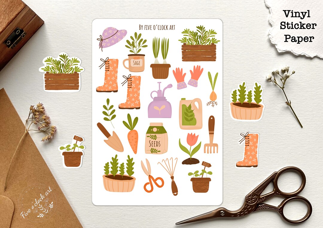 Gardening Vinyl Sticker Sheet – Cute Plant Illustrations, Journal ...