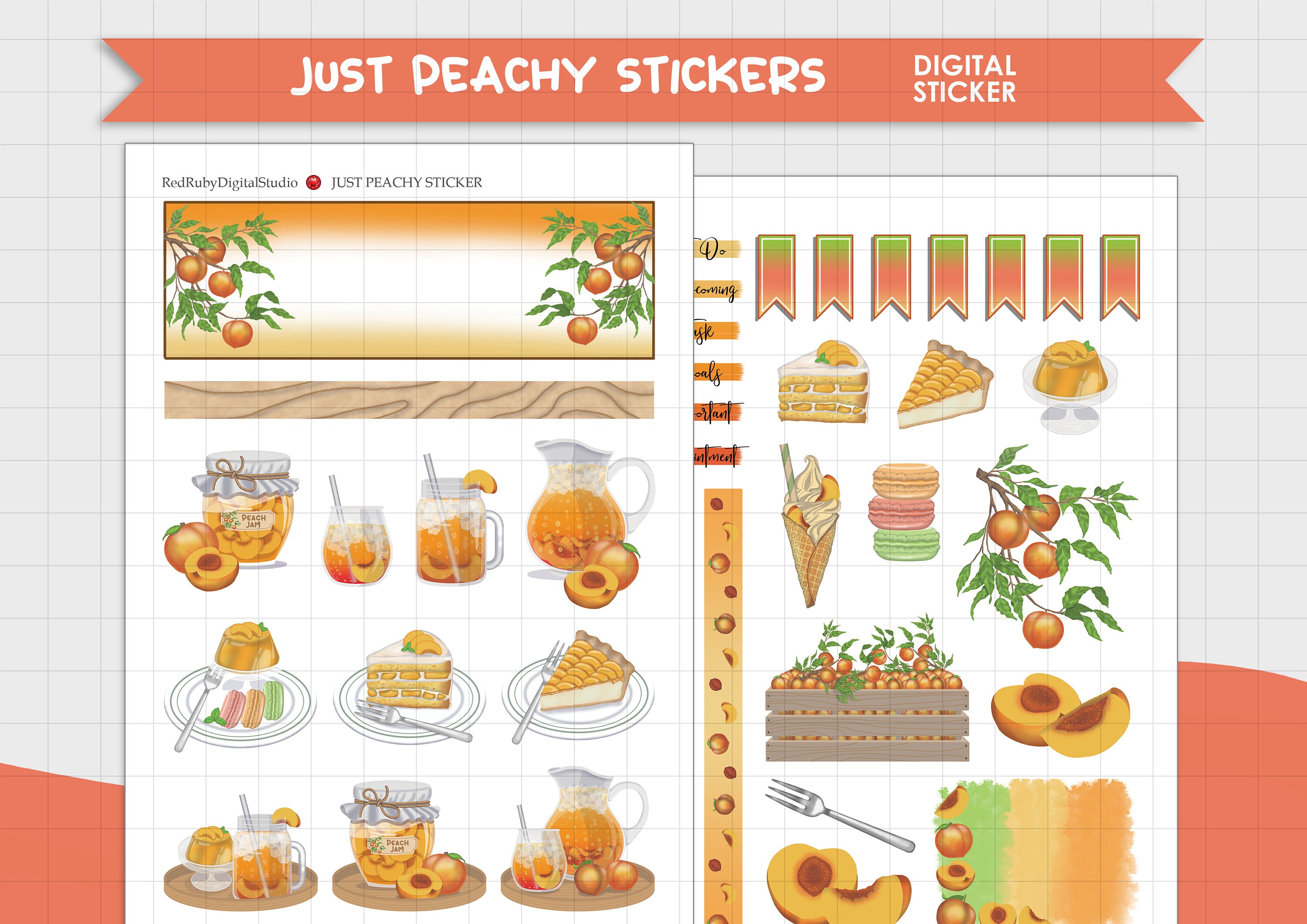 Peach Stickers for Digital Planner Stickers, Bullet Journal, Printable ...