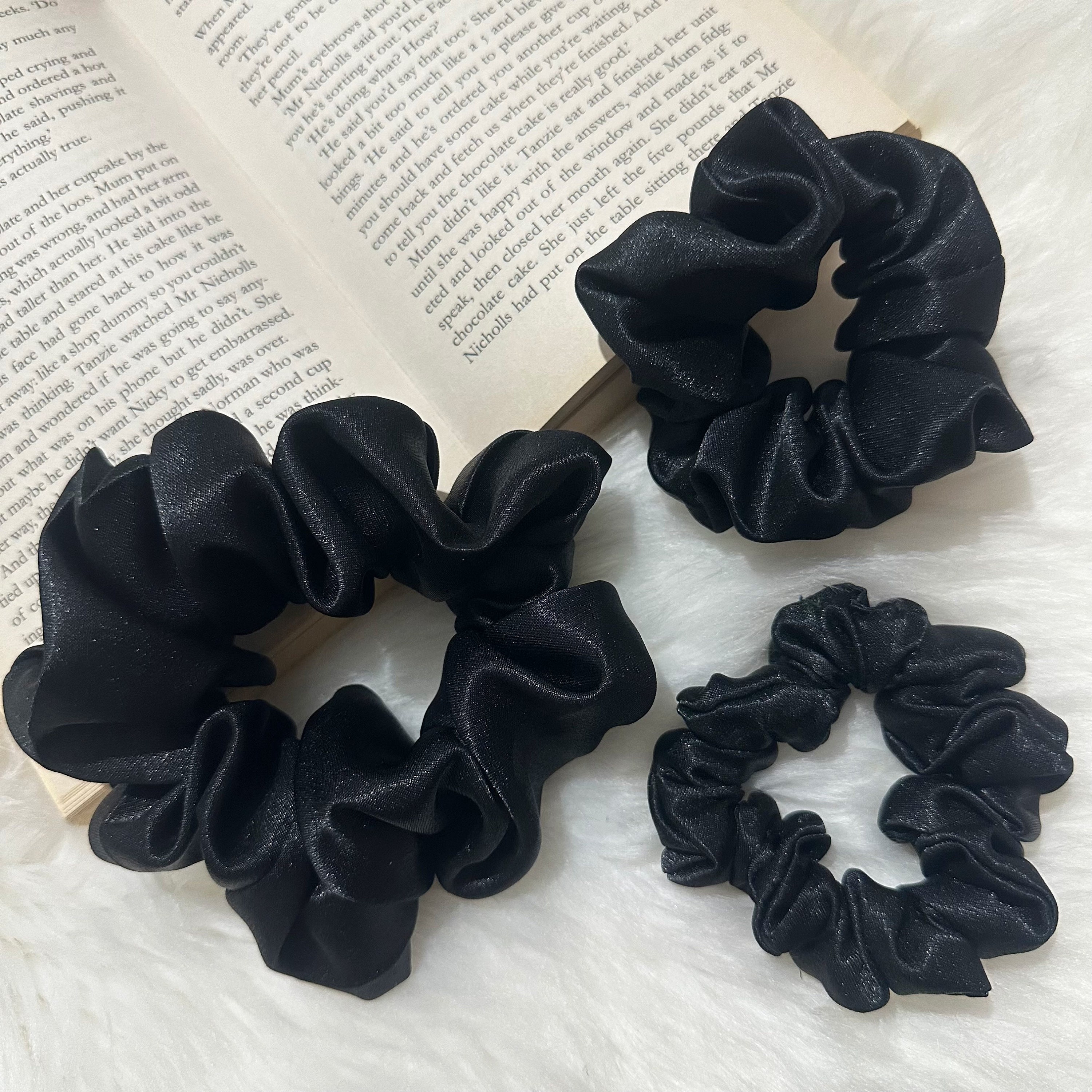 Black Satin Scrunchies Oversized, Regular and Skinny Size Scrunchies ...