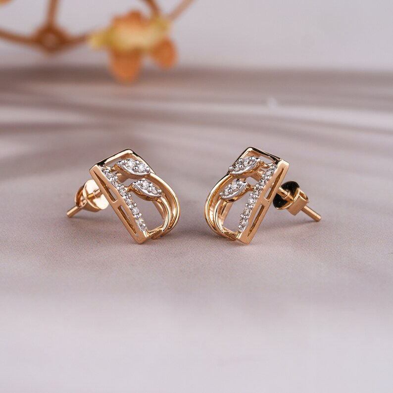 Rectangle Shape Fancy Designer Diamond Stud Earrings,14k Yellow Gold ...
