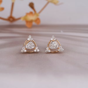 Triangle Shape Diamond Stud Earring, Mini Stud Earrings in 14K Yellow ...