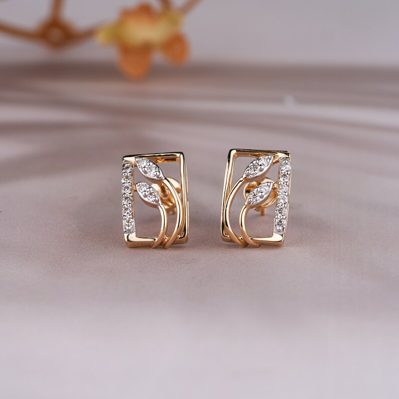 Rectangle Shape Fancy Designer Diamond Stud Earrings,14k Yellow Gold ...