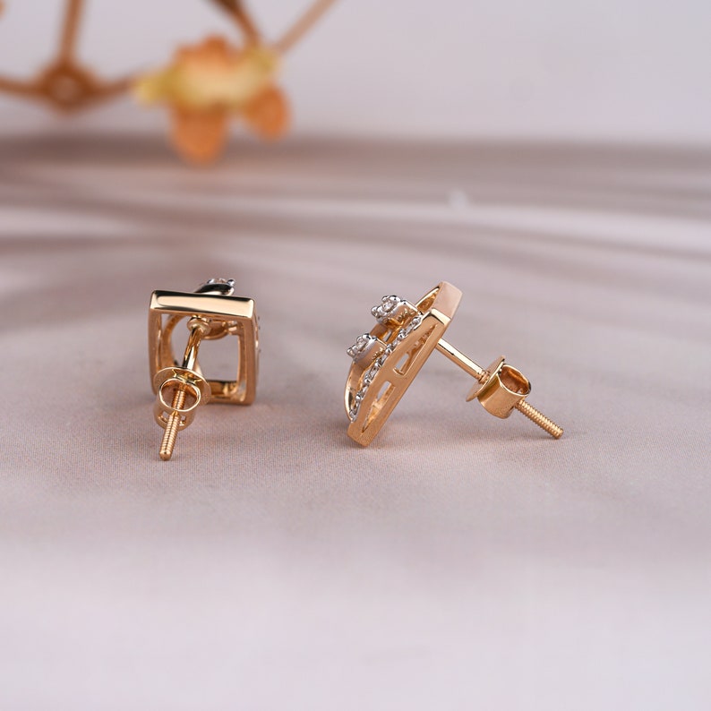 Rectangle Shape Fancy Designer Diamond Stud Earrings, 14K Yellow Gold ...