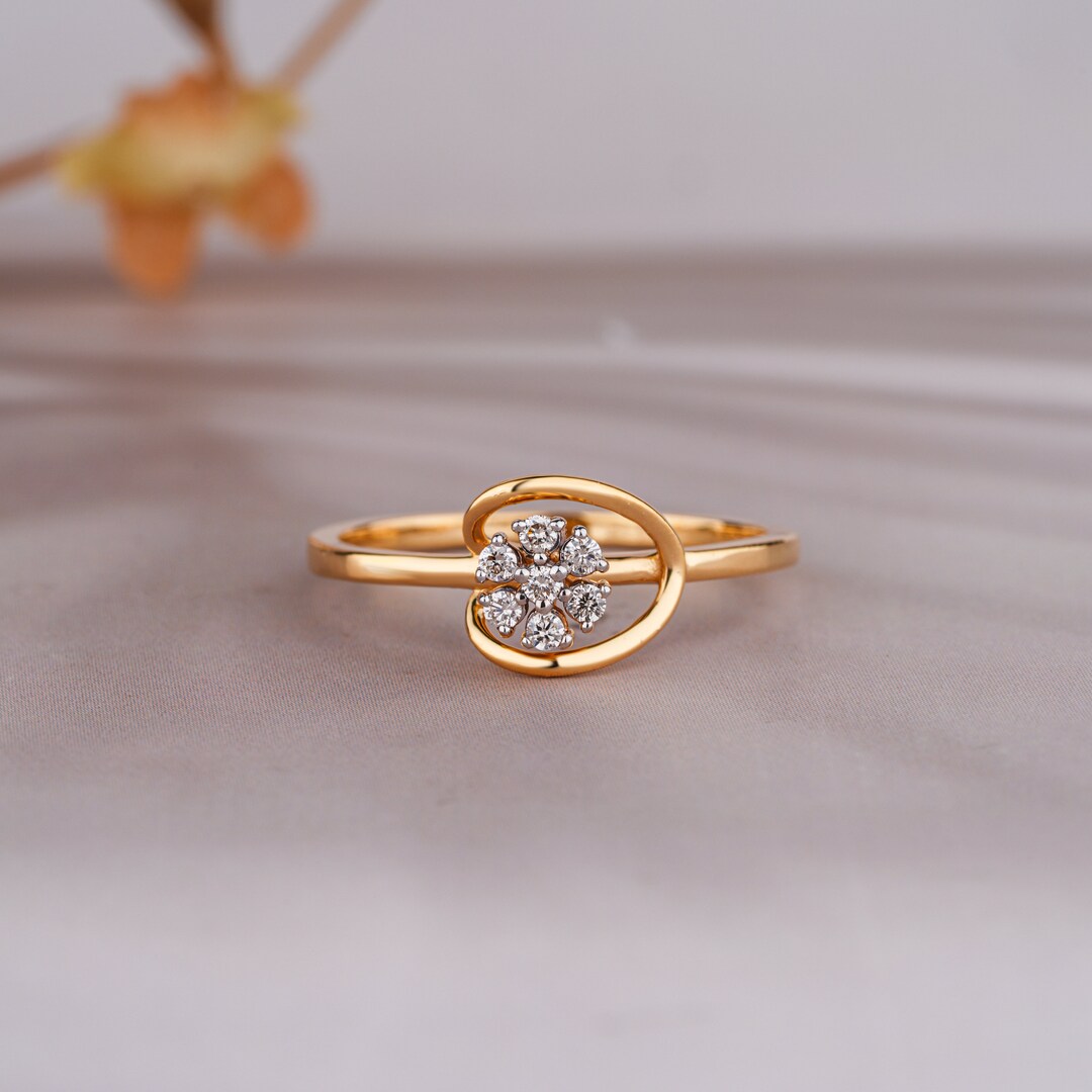 Genuine White Diamond Flower Ring, Round Cut Moissanite Diamond Ring ...