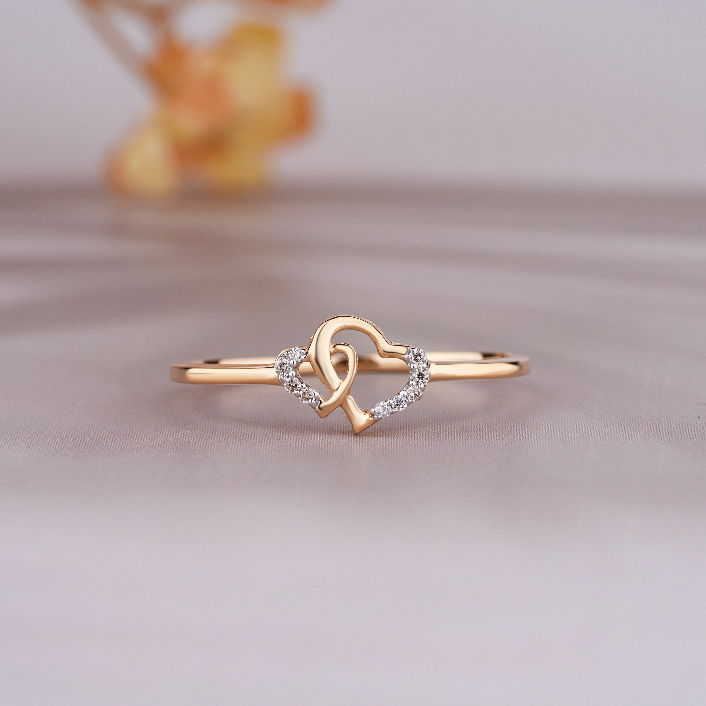 Fancy Interlocked Double Heart Love Diamond Ring in 14K Yellow Gold ...