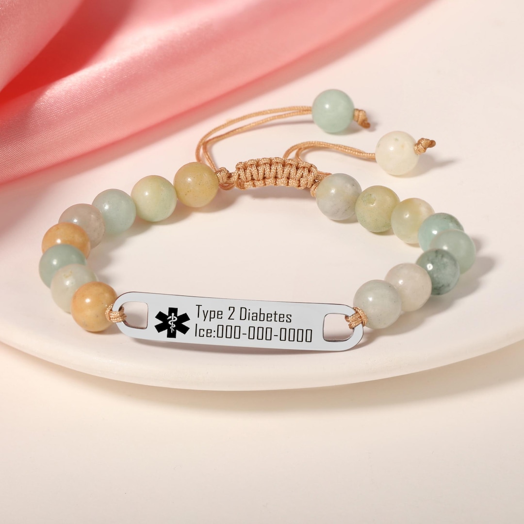 Personalized Beaded Medical Alert Bracelet,womens Medical ID Bracelet ...