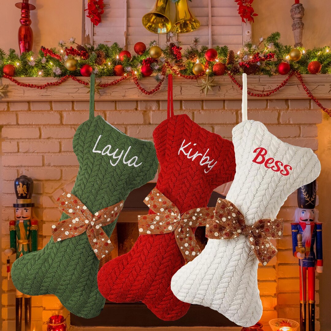 2025 Personalized Bone Christmas Stockings, Bone Shaped Dog Socks With ...